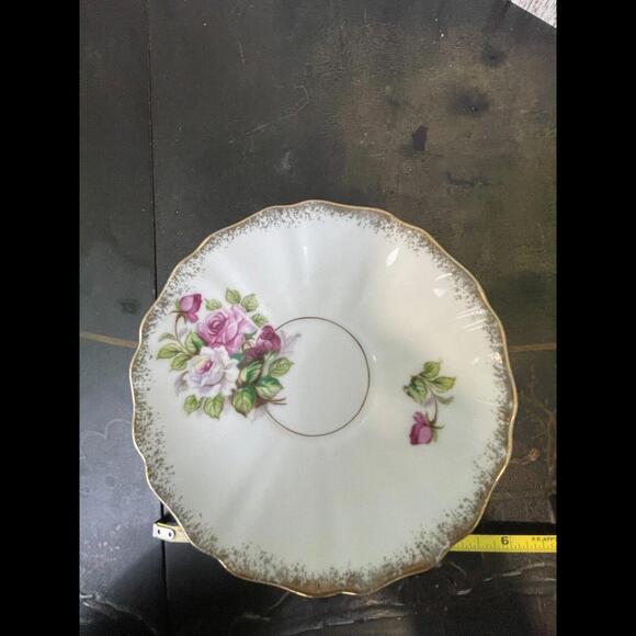 Dining | Vintage Japan Bone China Bright Pink White Rose Green Leaves ...